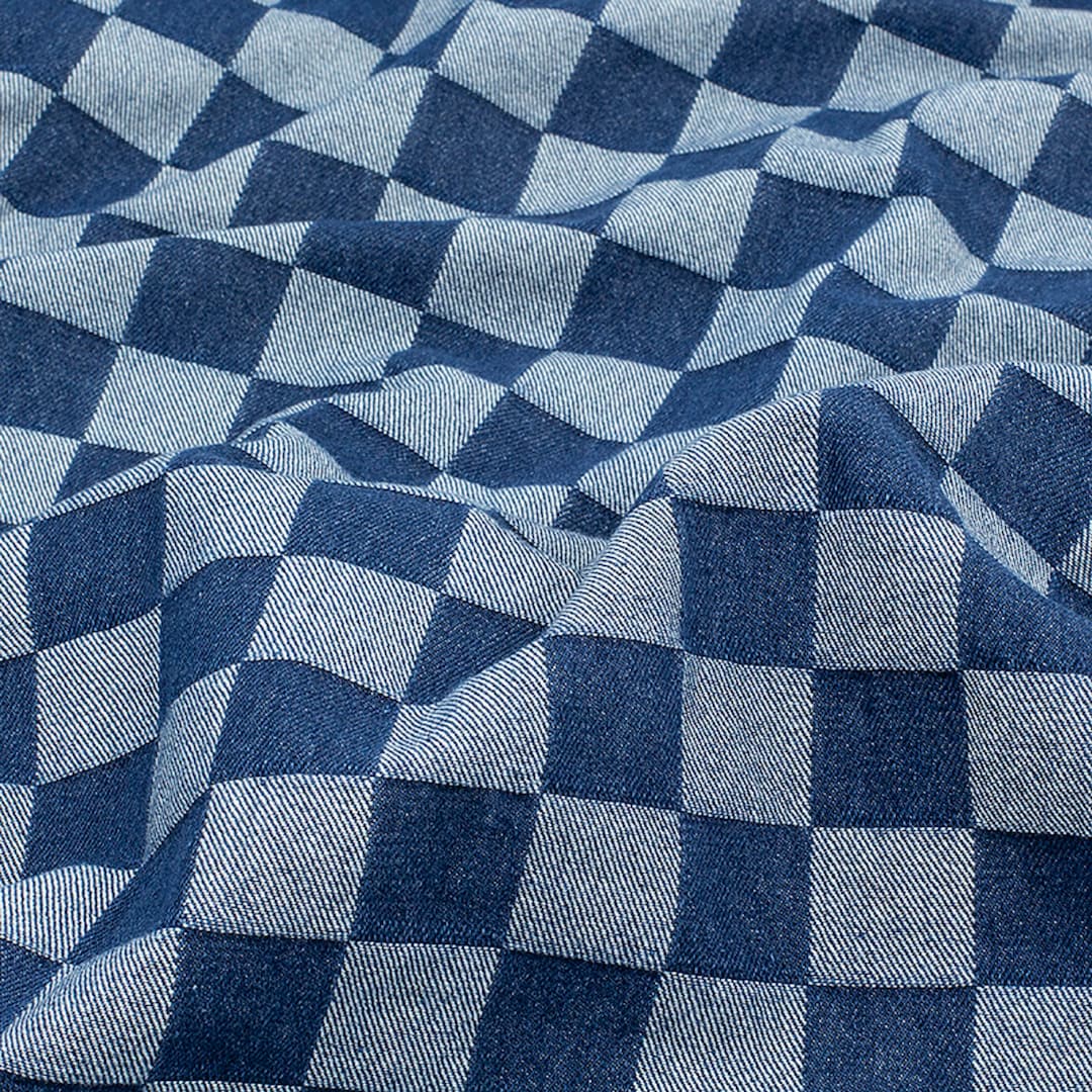 Checkerboard Denim Washed Thick Geometric Pattern Design Fabric Coat ...