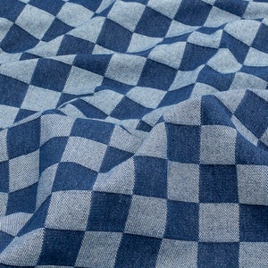 Checkerboard Denim Washed Thick Geometric Pattern Design Fabric Coat ...