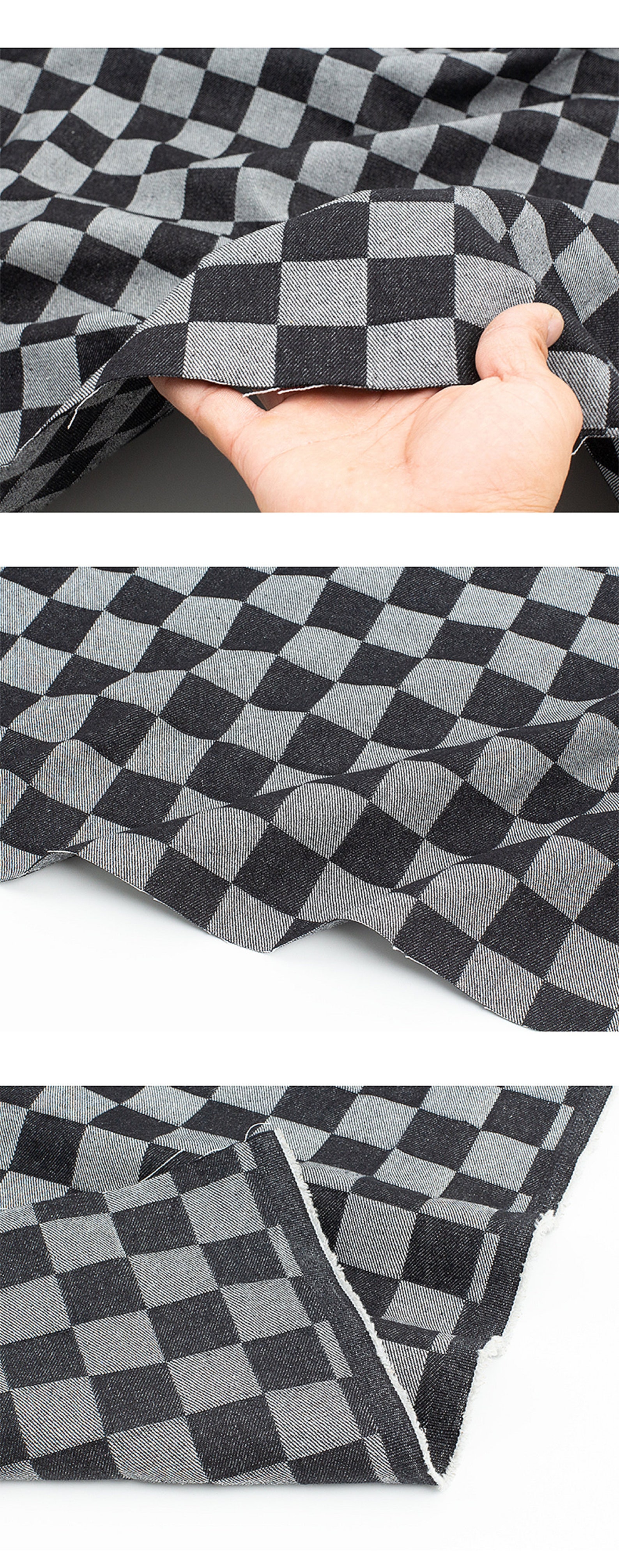 Checkerboard Denim Washed Thick Geometric Pattern Design Fabric Coat ...