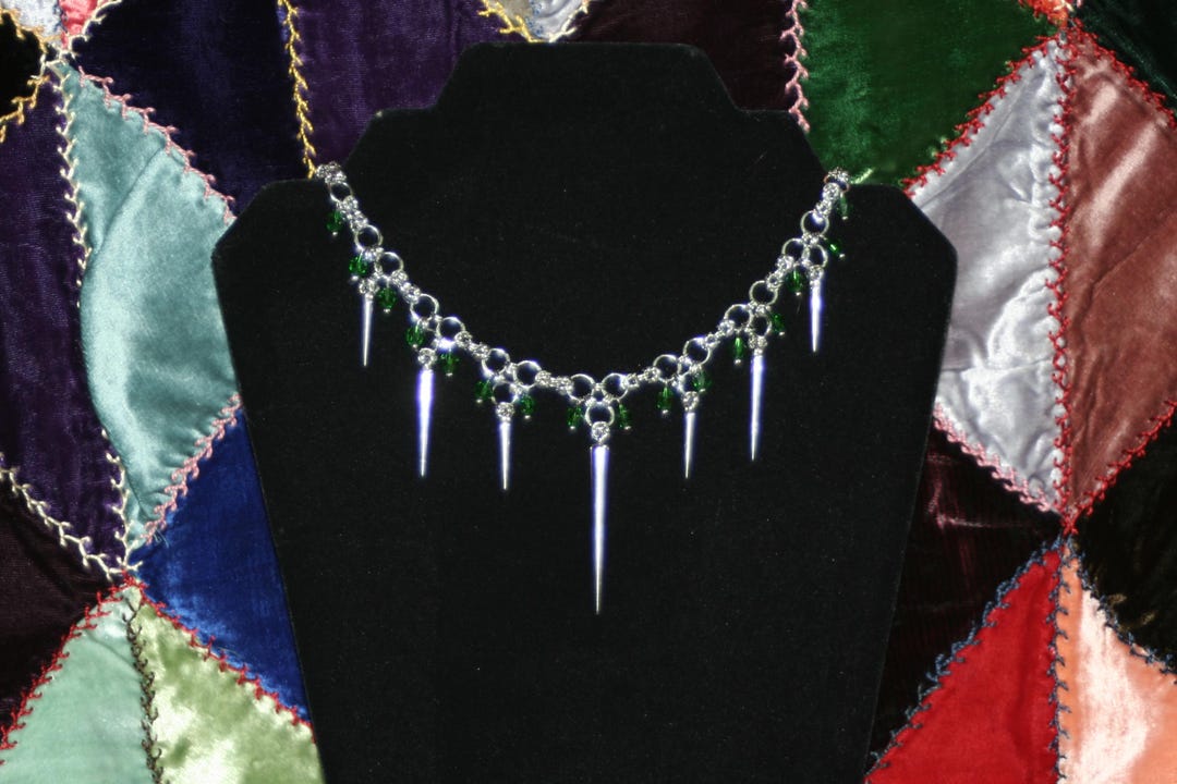 Green Glass With Spikes Chainmail Necklace - Etsy