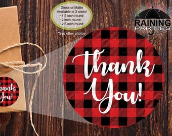 Personalized Buffalo Plaid Thank You Stickers, Red & Black Lumberjack ...