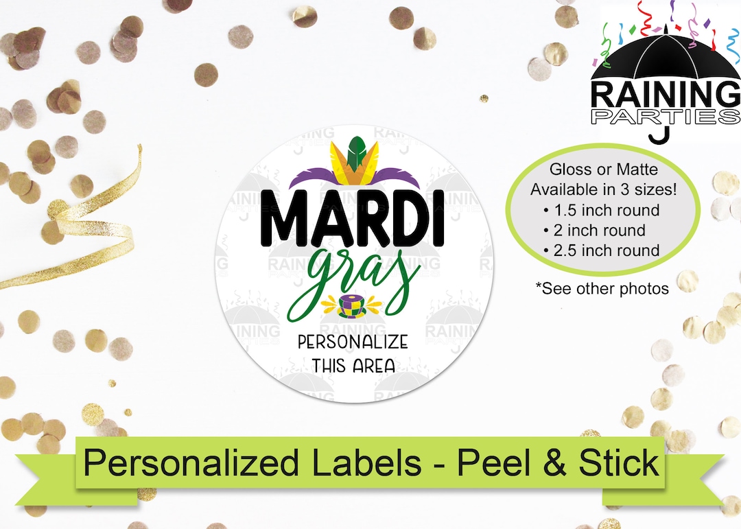 Personalized Mardi Gras Sticker Labels, Happy Mardi Gras Stickers ...