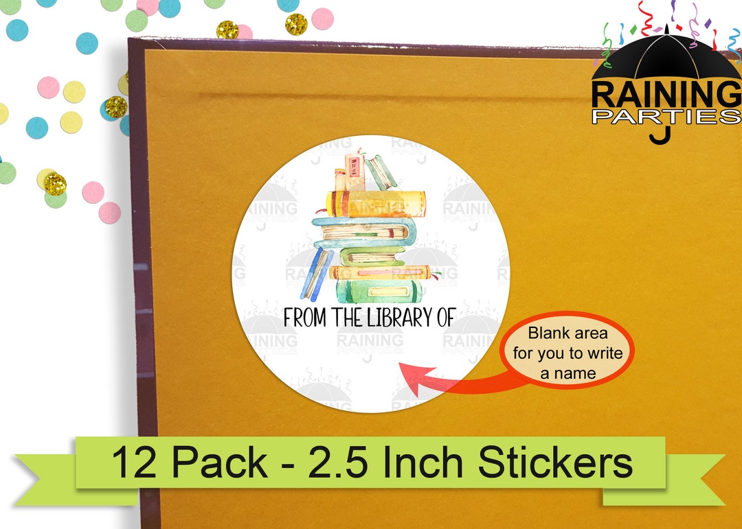 Stacked Books Pile Labels Blank Name Space to Write on (12 Pack) 2.5 ...