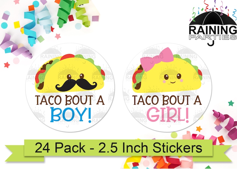 Taco Bout A Baby Boy Girl Gender Reveal Party Stickers (24 Pack) 2.5 ...