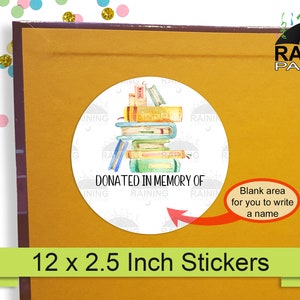 Donated in Memory of Stacked Books Labels (12 Pack) 2.5" Circle Round ...
