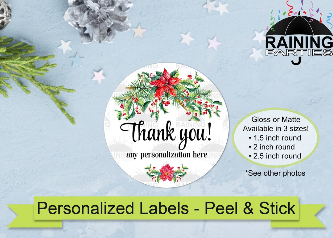 Personalized Poinsettia Thank You Labels, Christmas Holiday Envelope ...