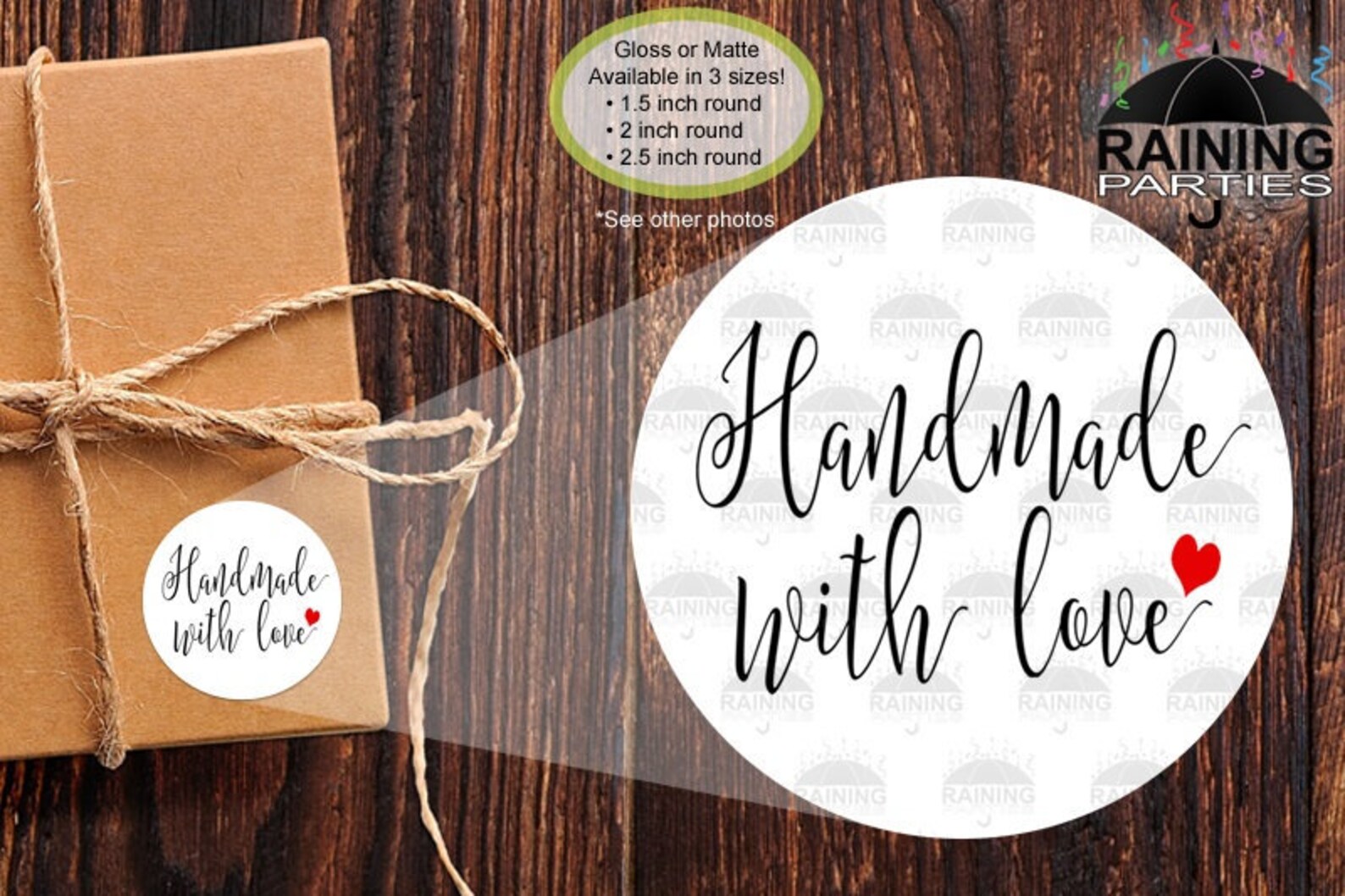 Handmade With Love Stickers Red Heart Labels Business Seals - Etsy