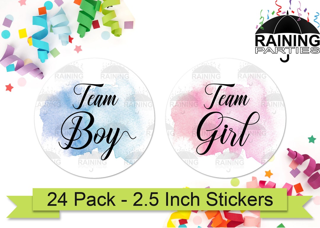 Watercolor Paint Blotch Splatter Gender Reveal Party Stickers (24 Pack ...