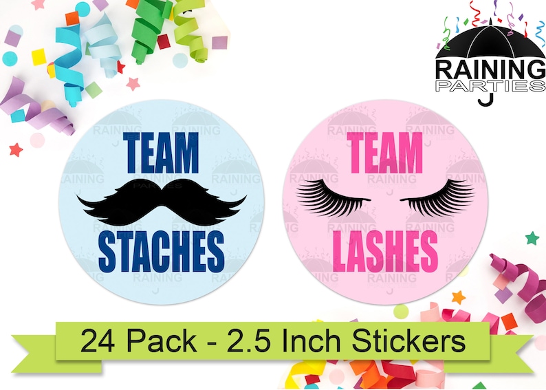 Staches or Lashes Gender Reveal Party Stickers 24 Pack - Etsy