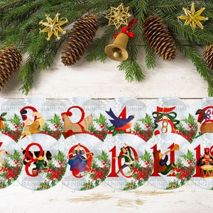 12 Days of Christmas Stickers, Happy Holidays Gift Tags, Present ...