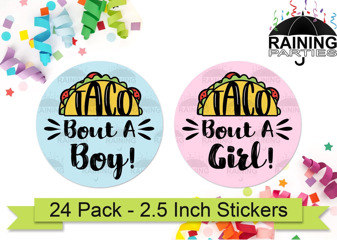 Taco Gender Reveal Taco Bout A Baby Party Stickers (24 Pack) 2.5 ...