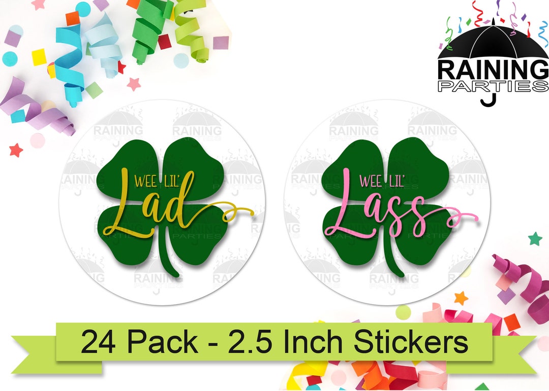 St Patrick's Day Lad or Lass Gender Reveal Party Stickers (24 Pack) 2.5 ...
