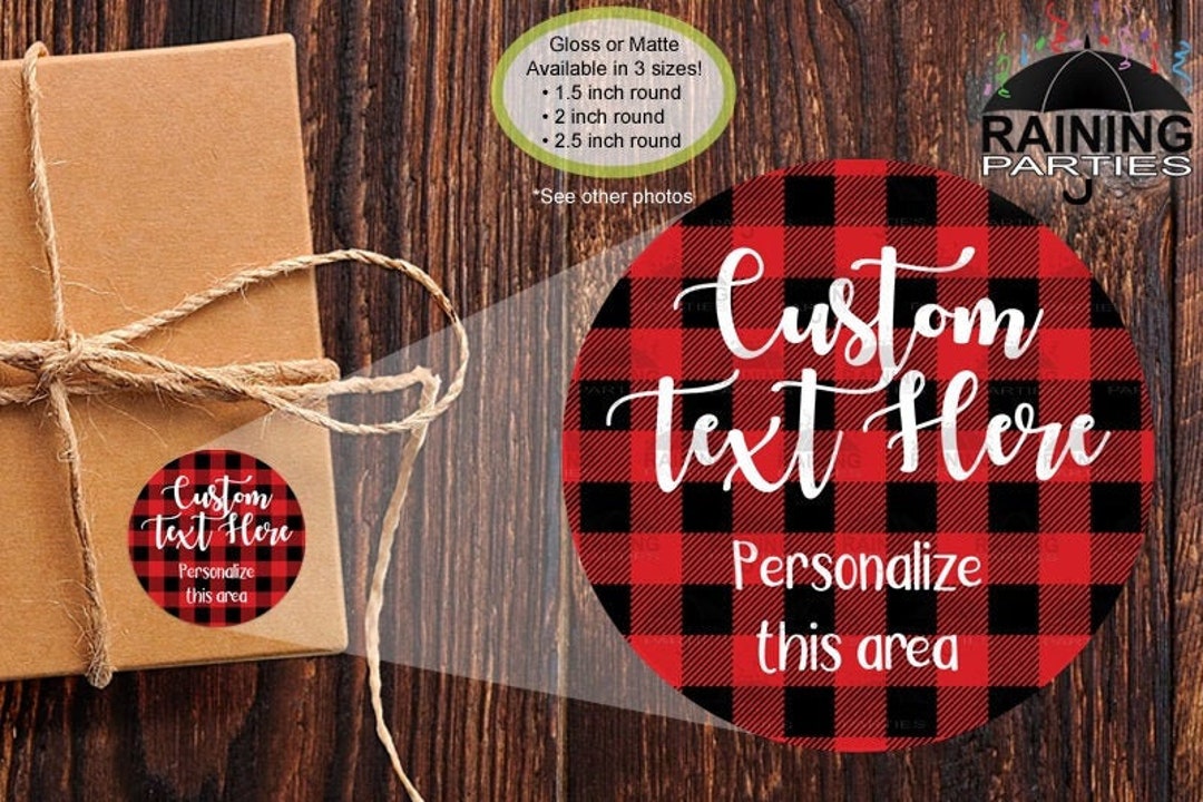Personalized Buffalo Plaid Stickers, Red & Black Lumberjack Birthday ...