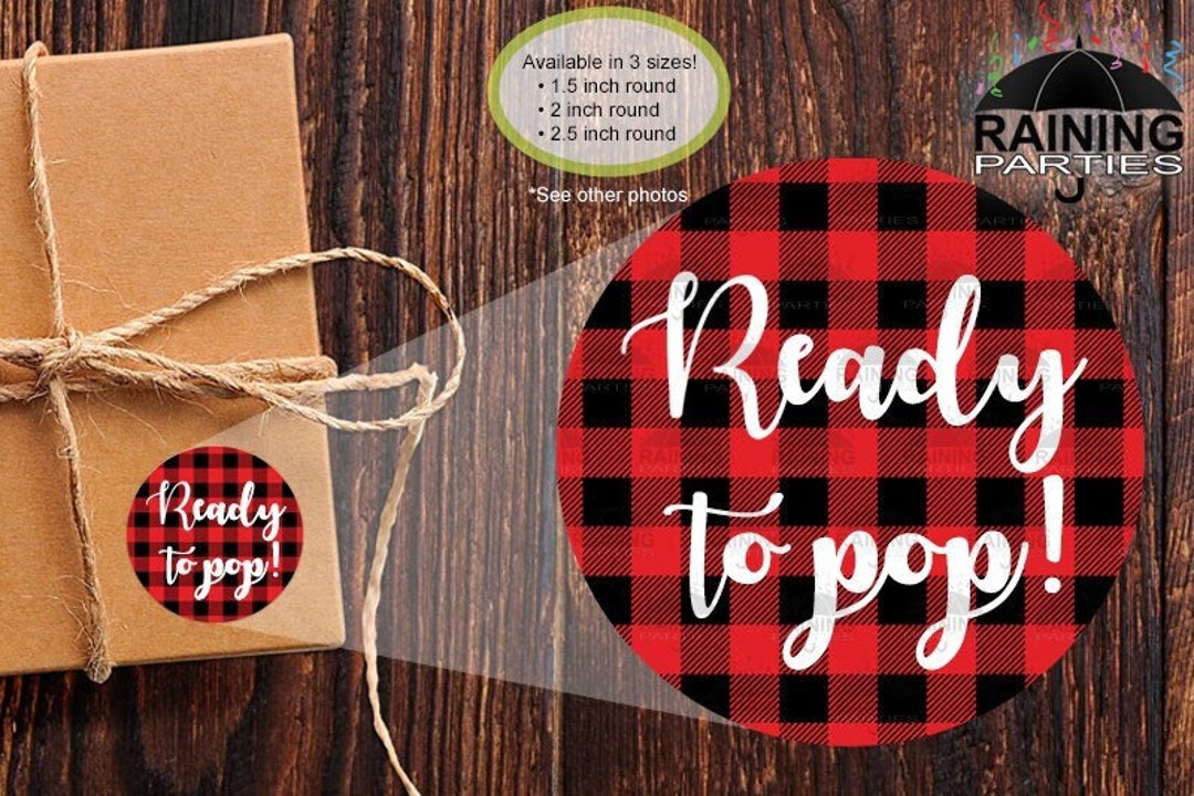 Ready to Pop! Buffalo Plaid Stickers, Red Black Lumberjack Baby Shower ...