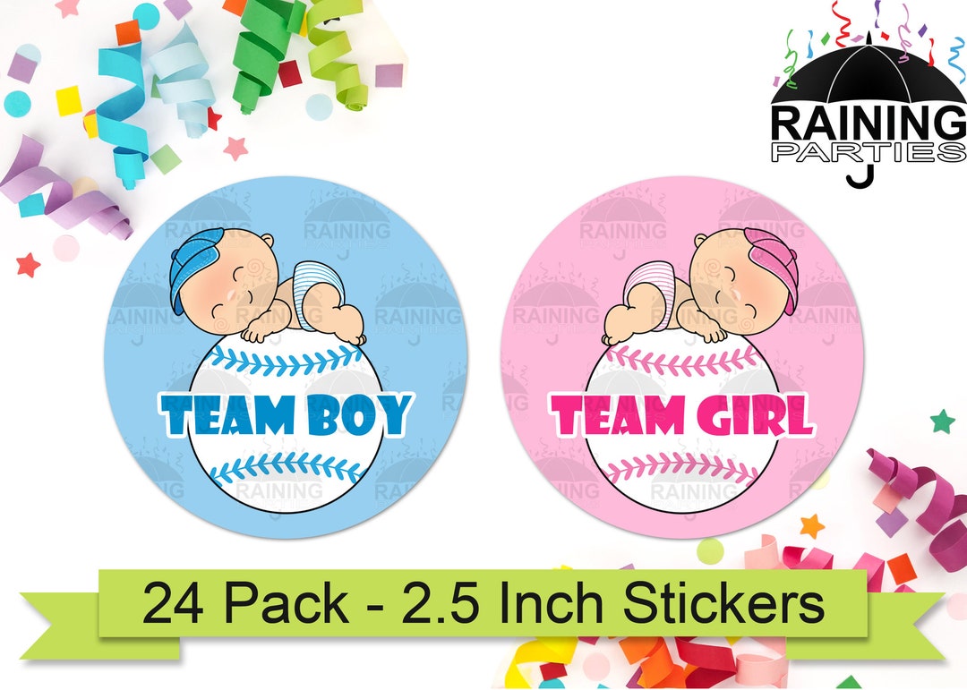 Baseball Babies Team Boy or Girl Gender Reveal Party Stickers (24 Pack ...