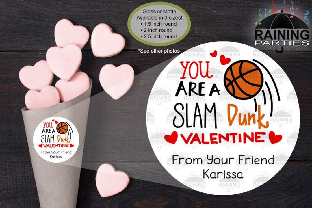 Personalized You Are a Slam Dunk Basketball Labels, Valentine Card ...