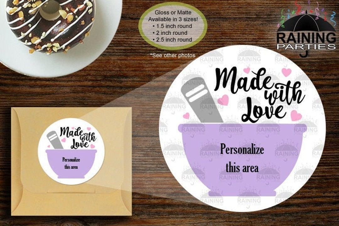 Personalized Made With Love Mixing Bowl Business Stickers, Bakery Pin ...