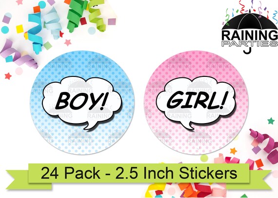 Comic Book Style Gender Reveal Party Stickers 24 Pack | Etsy