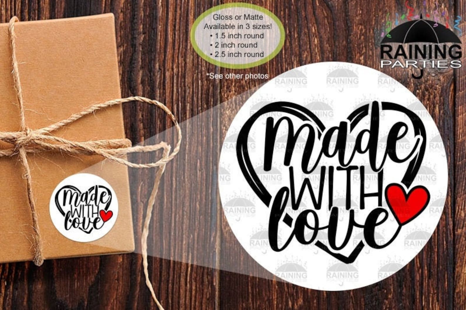 Made with Love Stickers Heart Handmade Labels Business | Etsy