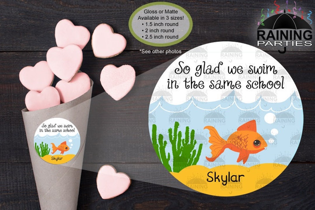 Personalized so Glad We Swim in the Same School Labels, Valentine Card ...