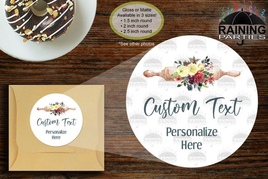 Personalized Bakery Business Stickers, Floral Rolling Pin Labels, Baker ...