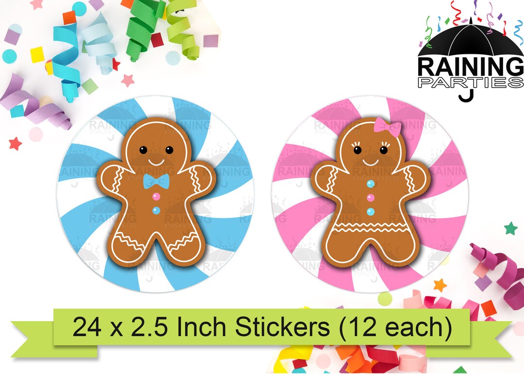 Gingerbread Girl or Boy Gender Reveal Party Stickers (24 Pack) 2.5 ...