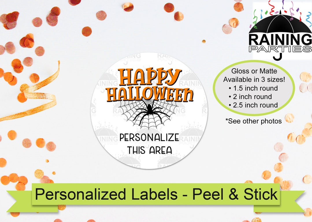 Personalized Happy Halloween Spider Labels, Halloween Party Stickers ...