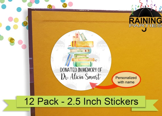 Donated in Memory of Personalized Stacked Books Labels 12 - Etsy