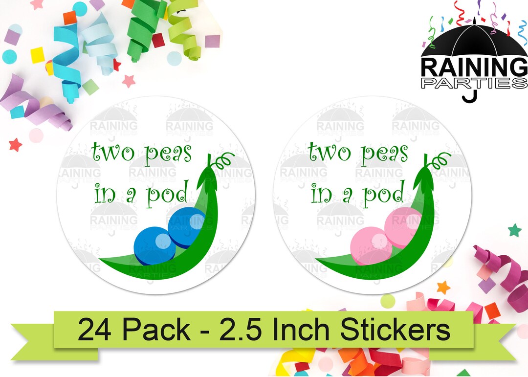 Two Peas in a Pod Identical Twins Gender Reveal Party Stickers (24 Pack ...