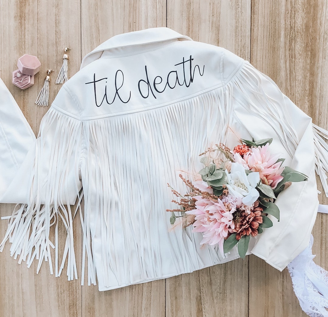 Customizable White Fringe Wedding Jacket/ Bride/ Til Death ...