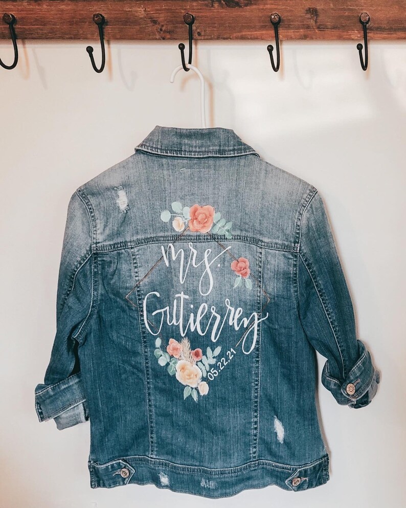 Hand Painted Denim Jacket / CUSTOMIZABLE Bridal Jacket / Personalized ...