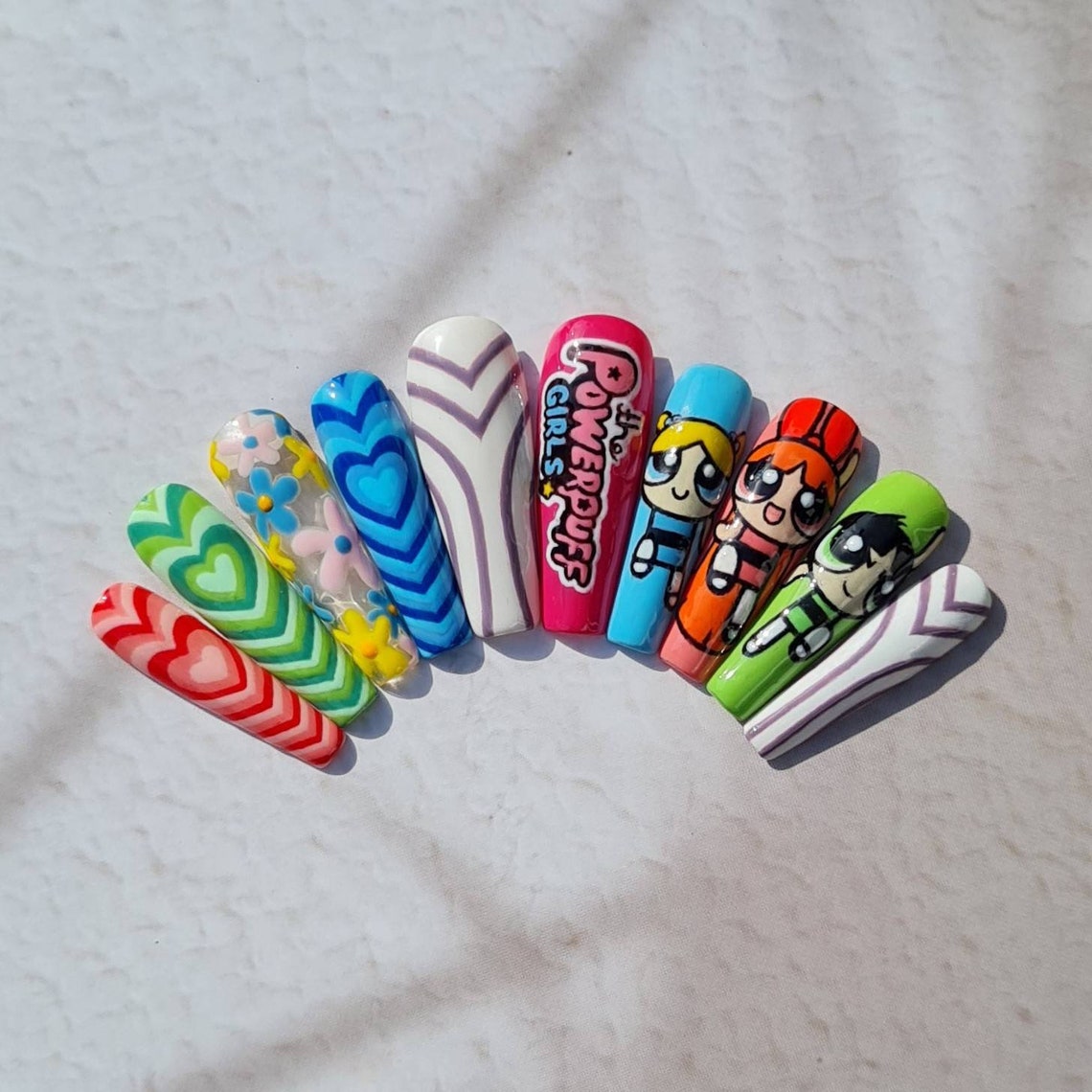 The Powerpuff Girls Hand Painted Press on Nails - Etsy