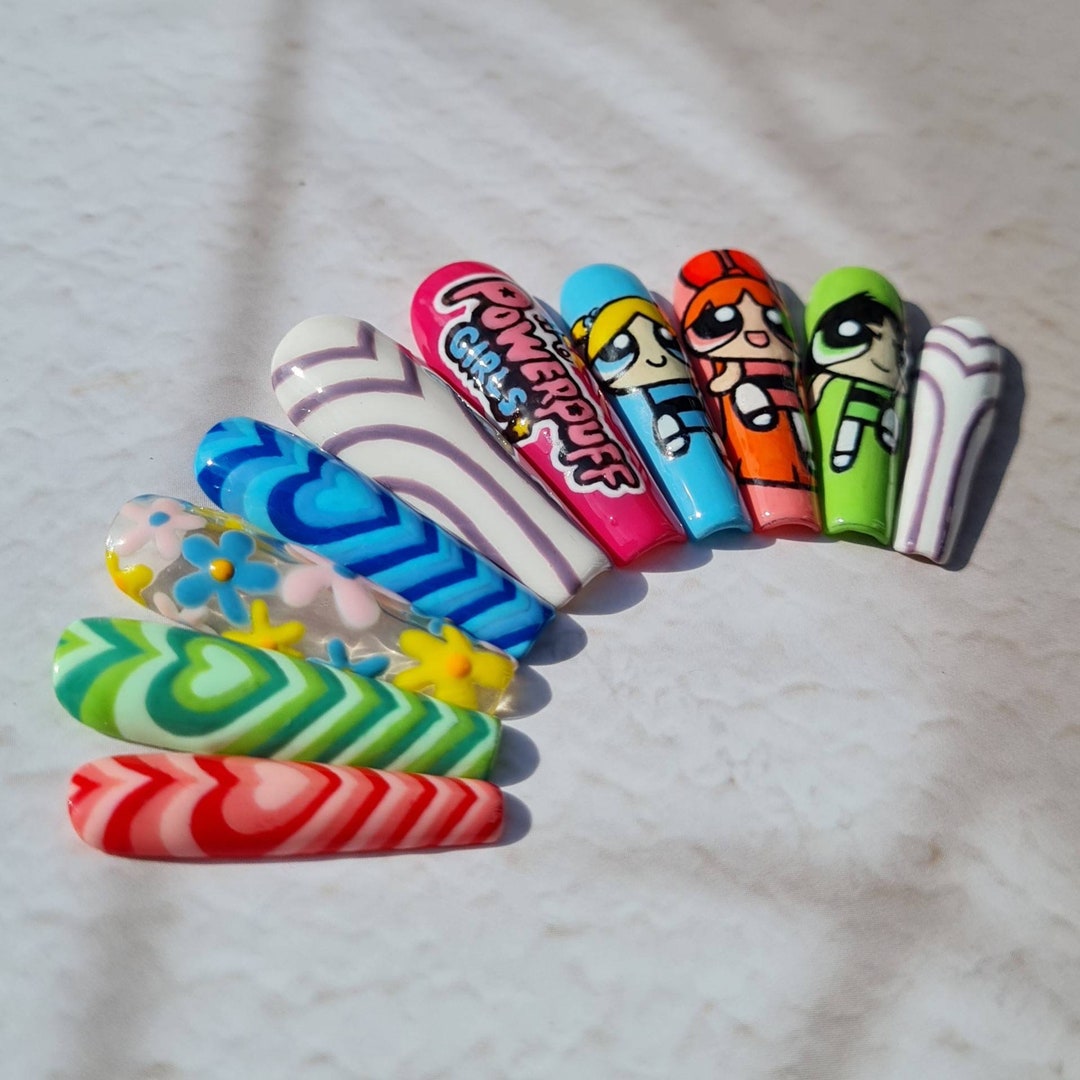 The Powerpuff Girls Hand Painted Press on Nails - Etsy