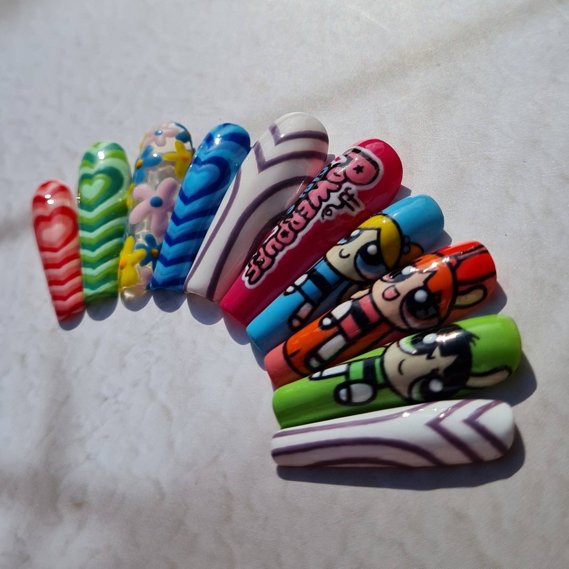 The Powerpuff Girls Hand Painted Press on Nails - Etsy