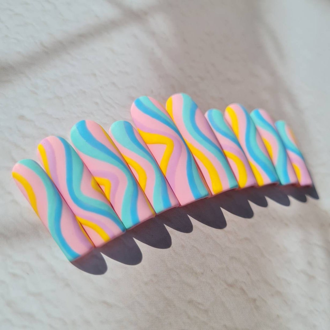 Trip - Pastel Swirl Hand Painted Press on Nails - Etsy