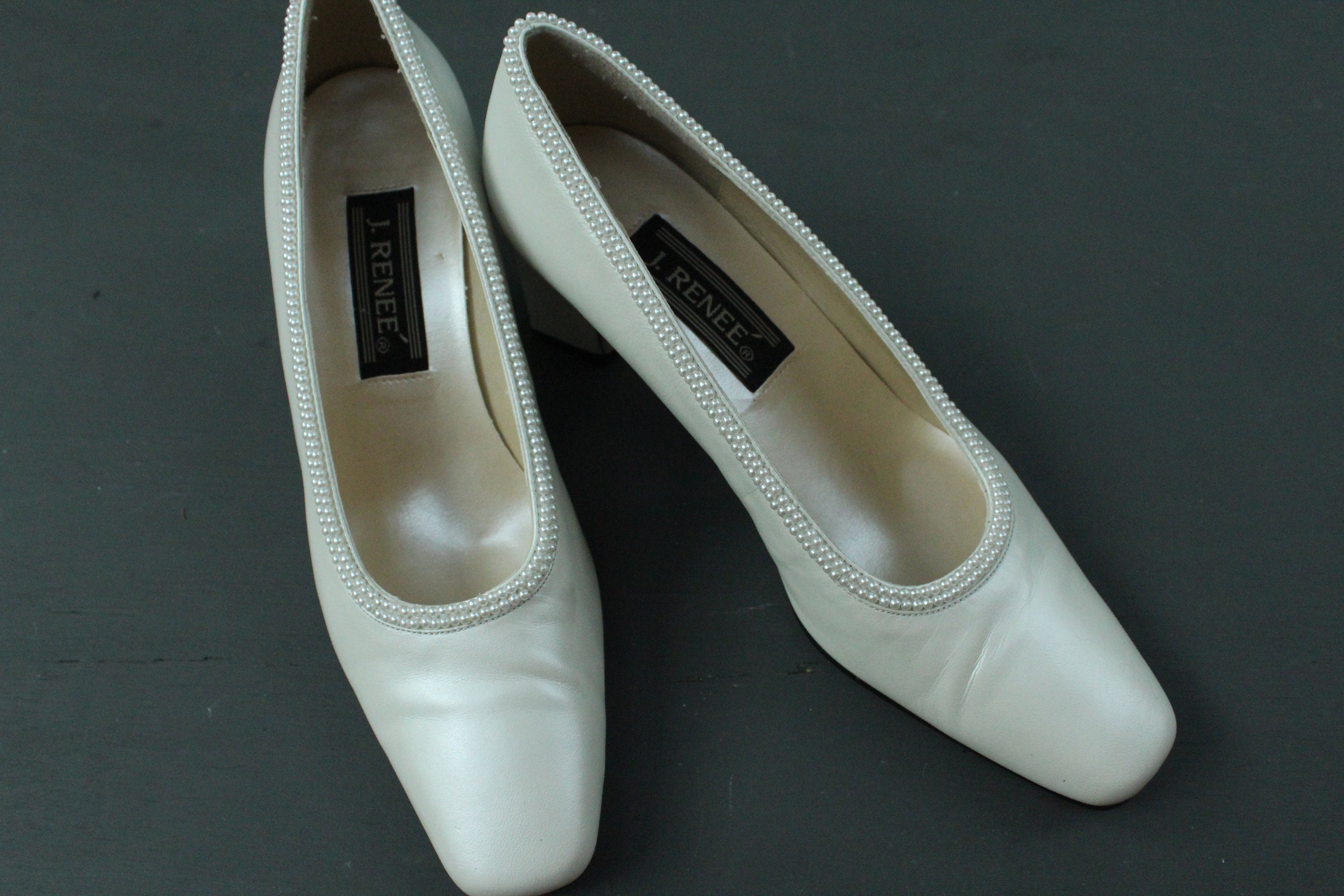 Vintage 1980s White Leather Pearl Wedding High Heel 80s Women Size ...