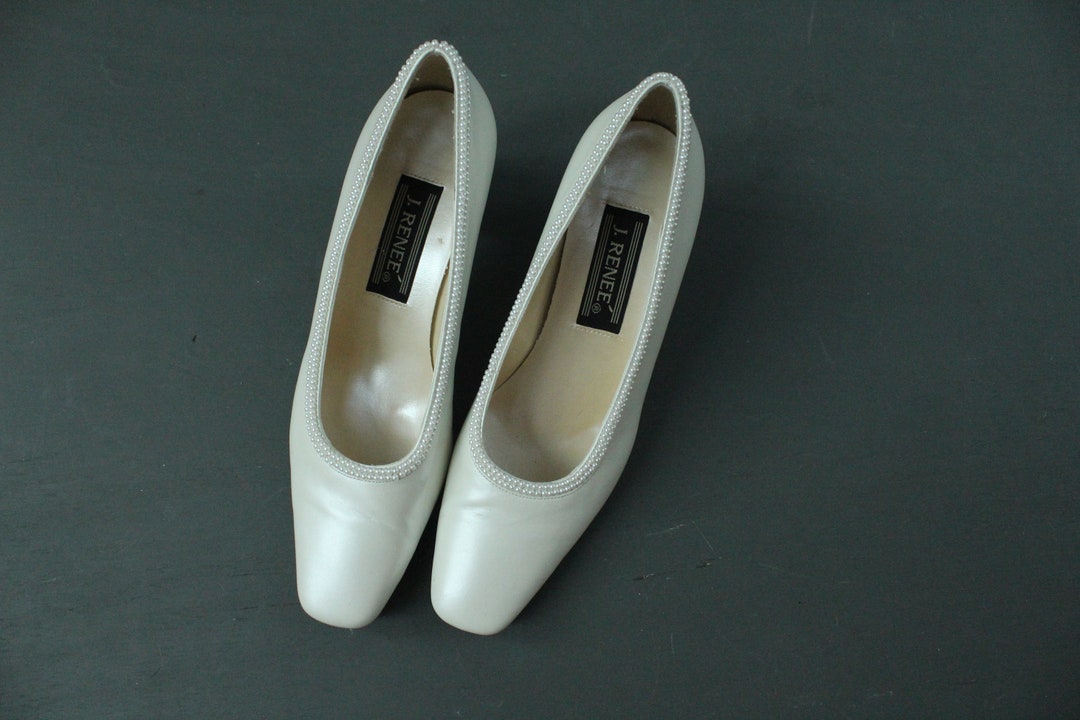 Vintage 1980s White Leather Pearl Wedding High Heel 80s Women Size ...