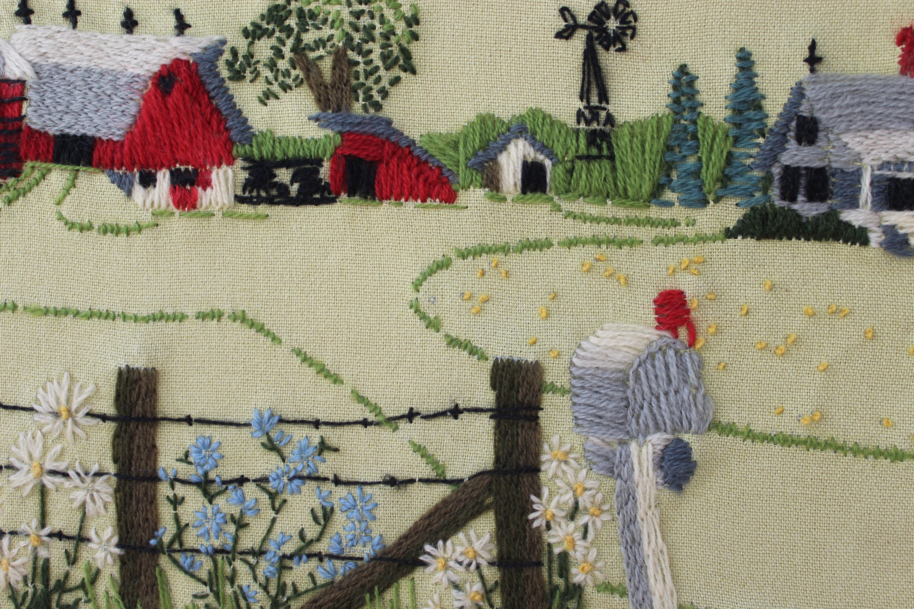 Vintage Embroidered Farm Scene Vintage Embroidery Wall - Etsy