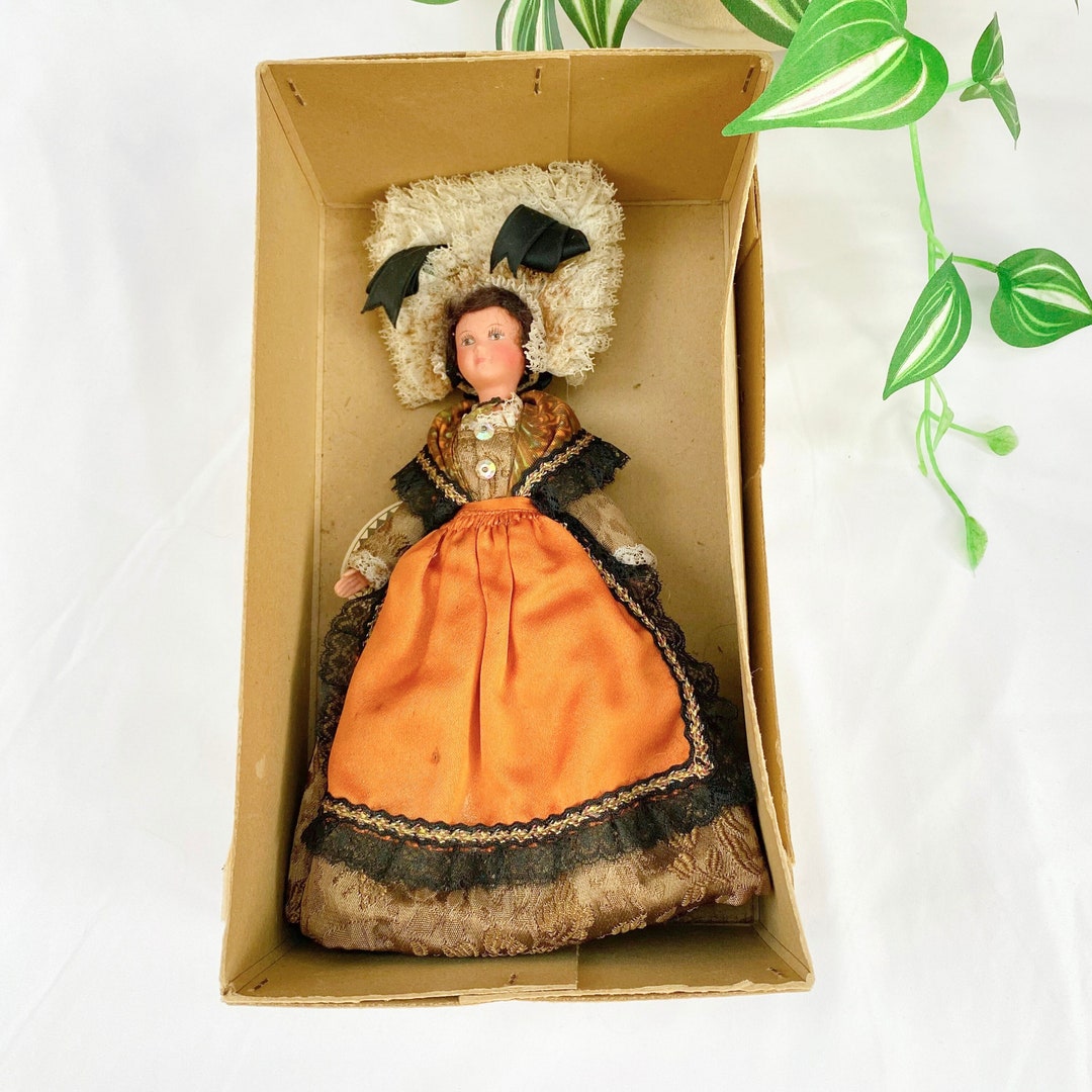 Vintage French France Doll Original Box Cloth Collectible Doll Lace Bow ...