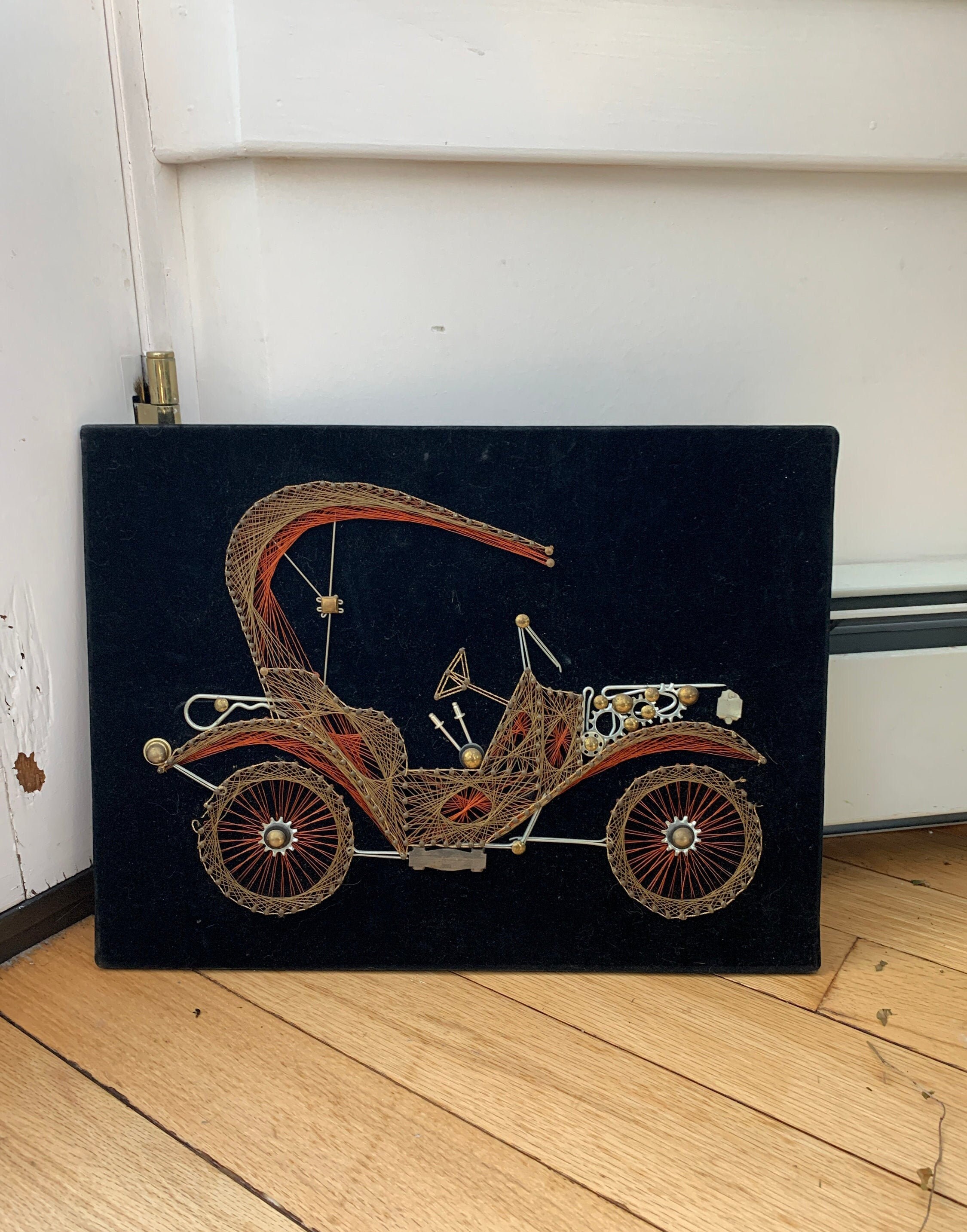 Vintage 1960's String Art, Vintage Velvet Wall Hanging String Art ...