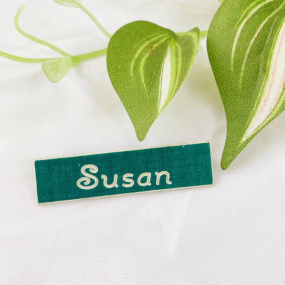 Vintage Susan Plastic Name Tag 1980s Green White 80s Pin | Etsy