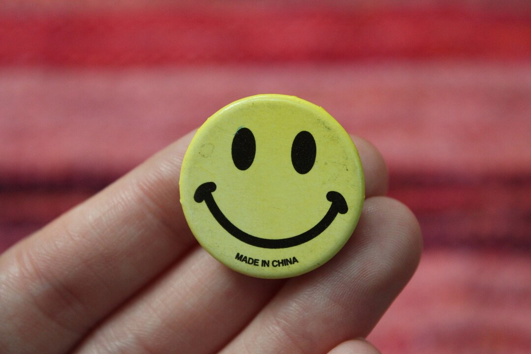 Vintage 1970s Yellow Smile Pin Mini 70s Smiley Face Yellow Brooch Retro ...