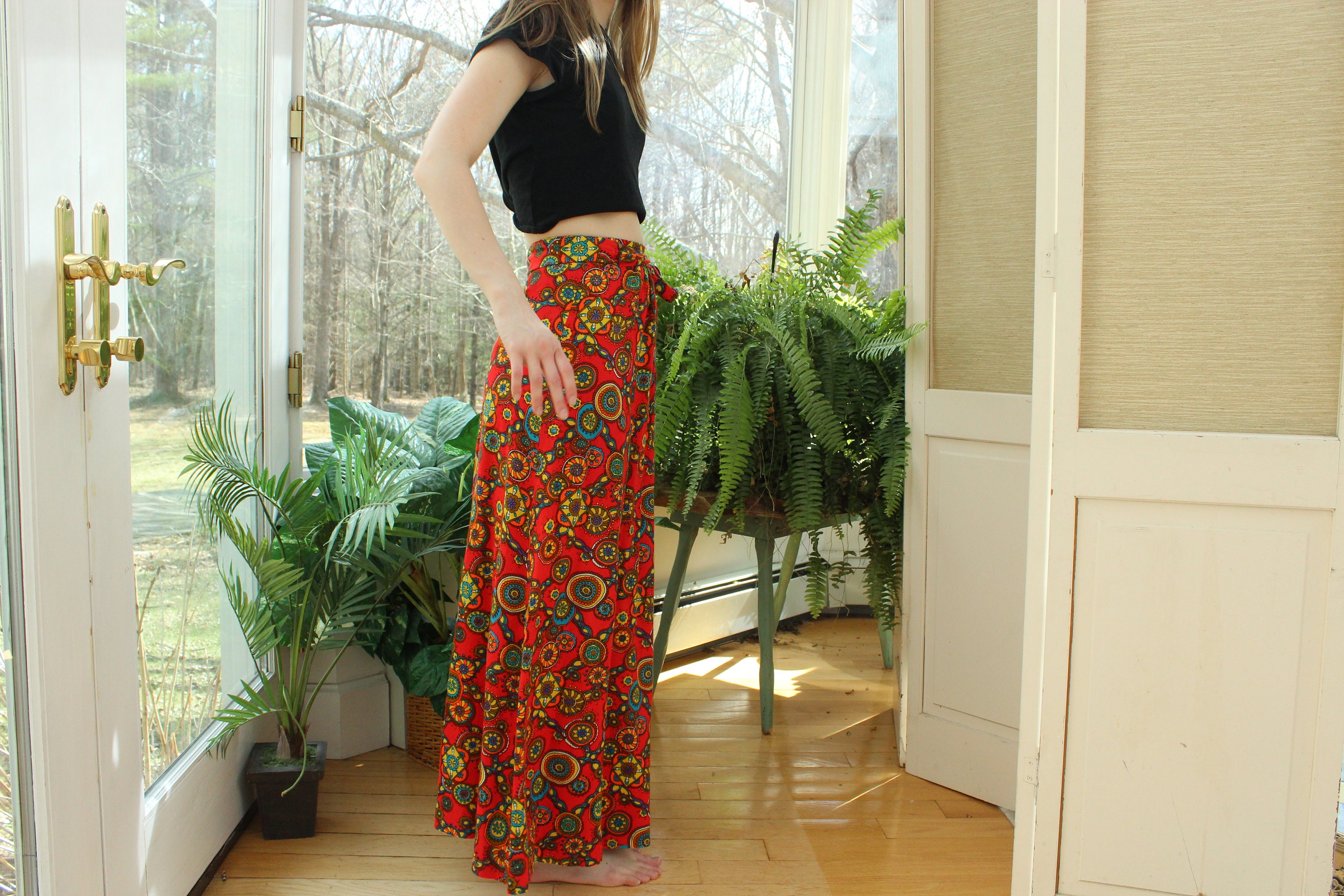 Vintage Retro 1970's Long Skirt Vintage 70's Red | Etsy