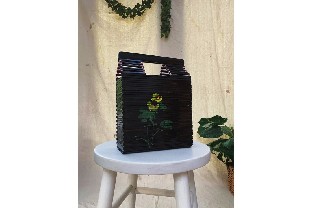 Antique Vintage 1920s 20s Black Popsicle Wood Wooden Stick Bag Pink ...