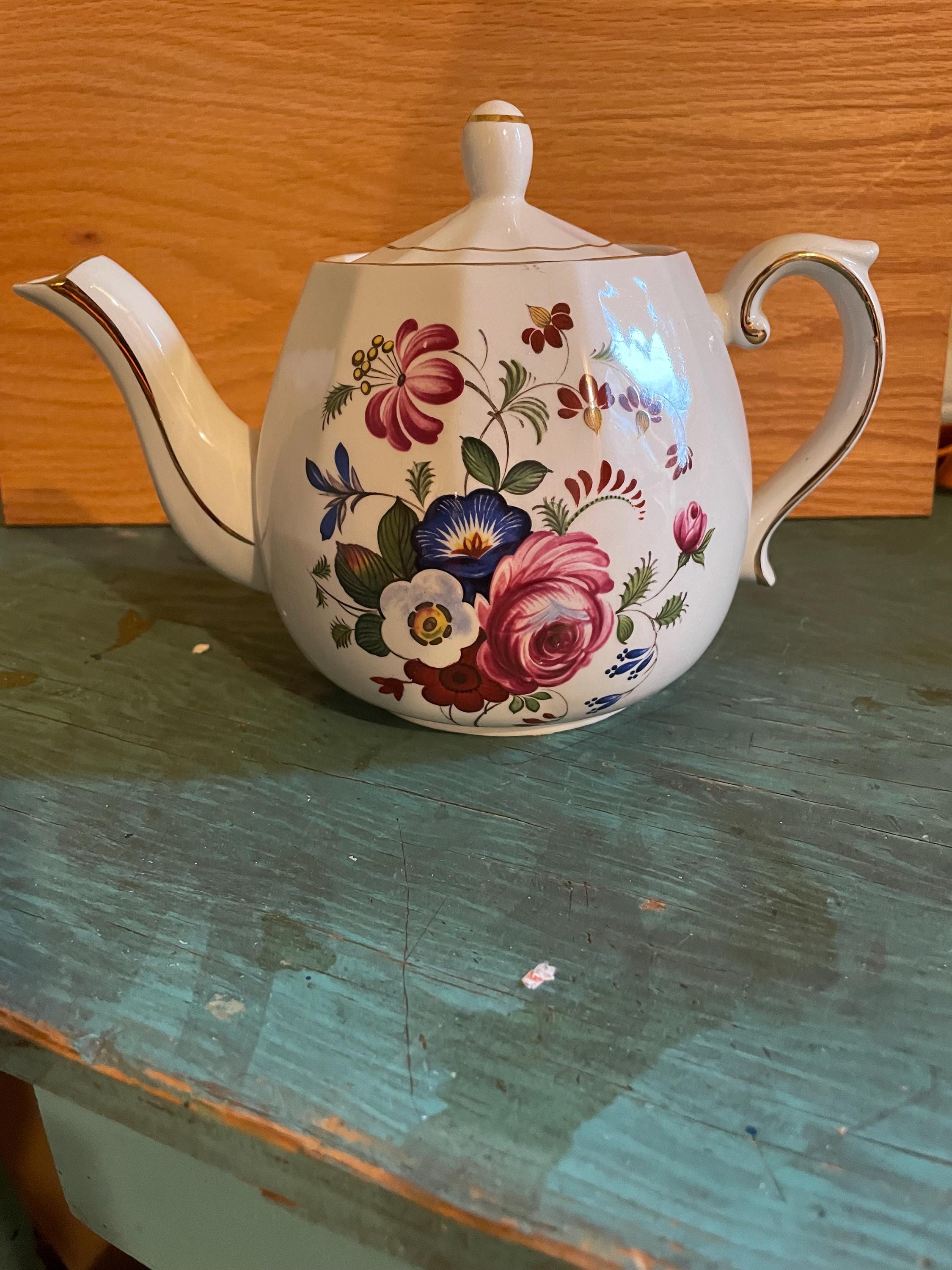 Vintage Ellgreave Floral English Tea Pot Teapot Ironstone 1950s Woods ...