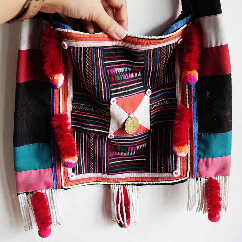 Vintage Antique Akha Hill Tribe Hand Embroidered Ethic Zipper Bag With ...