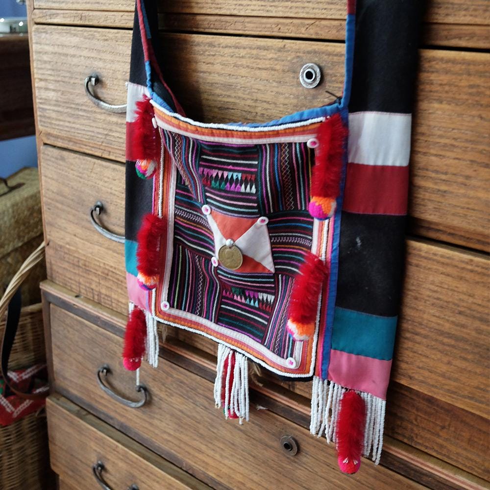 Vintage Antique Akha Hill Tribe Hand Embroidered Ethic Zipper Bag With ...