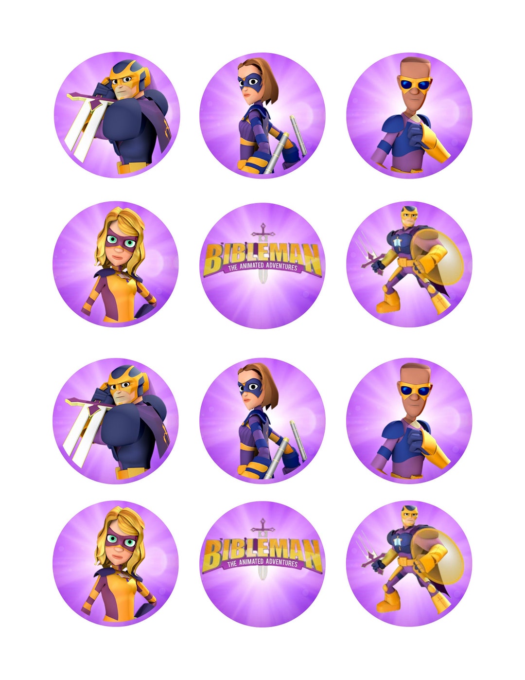 BIBLEMAN Cupcake Toppers Christian Birthday Stickers Kids Bible Set of ...