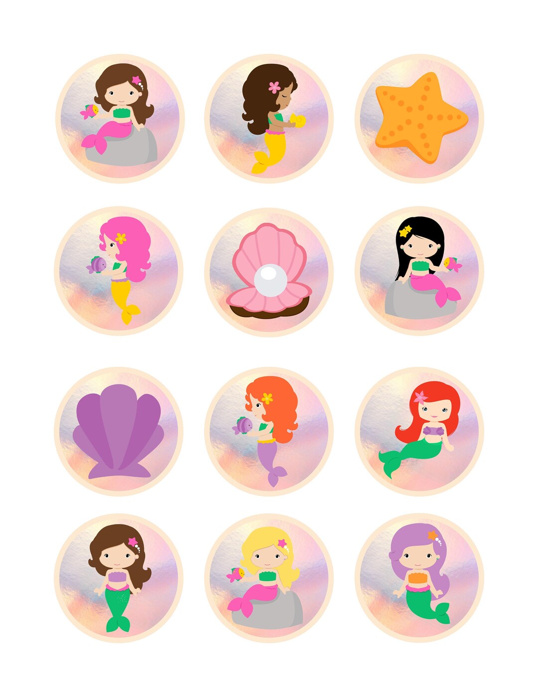Mermaid Cupcake Toppers, Mermaids, Cake Cupcake Toppers, Mermaid ...