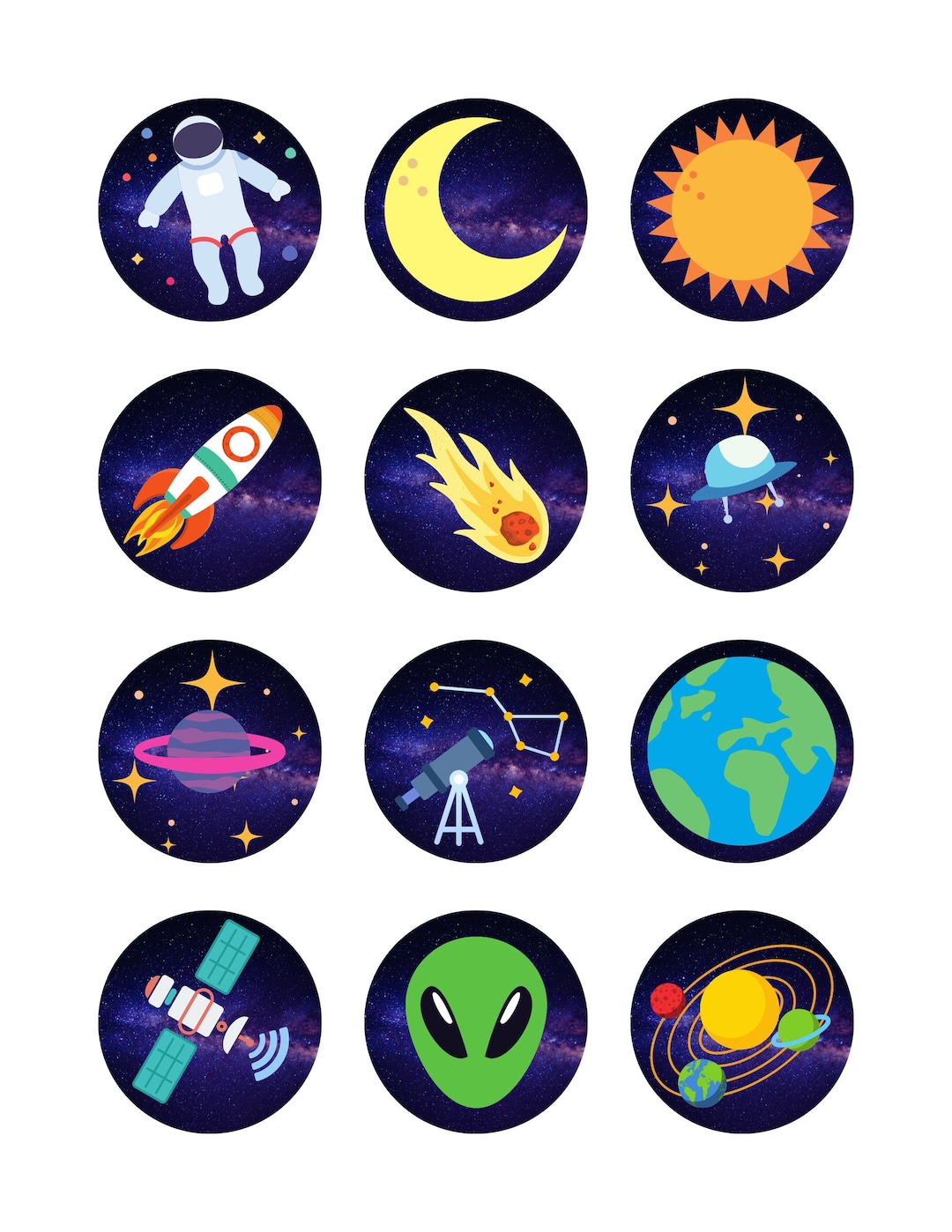 Outer Space Cupcake Toppers, Astronaut, Planets, Alien, Space Birthday ...
